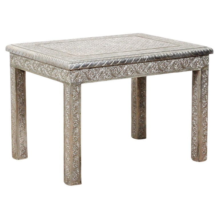 Indian Silver Repoussé Side Table or Drinks Table For Sale at 1stDibs