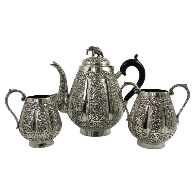 Indian Silver Three Piece Tea Set, c. 1890 at 1stDibs