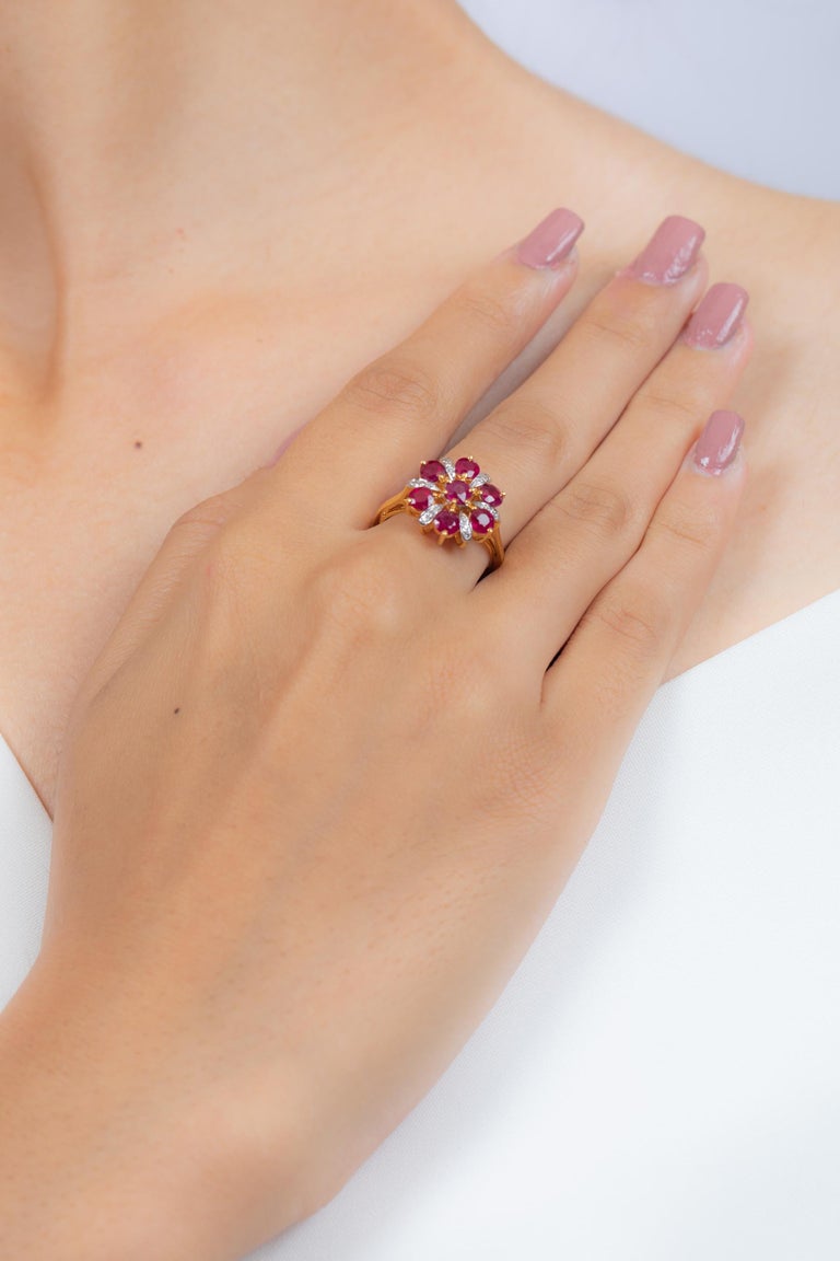 Customizable Indian Style Engraved Ruby Flower Diamond Engagement Ring ...