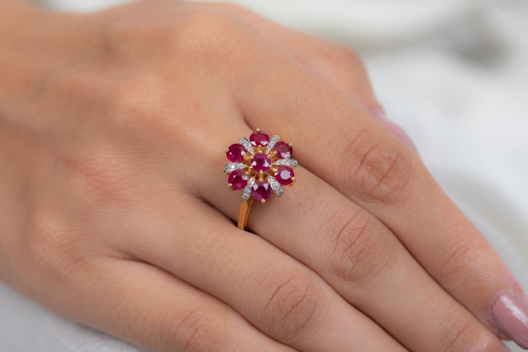 Customizable Indian Style Engraved Ruby Flower Diamond Engagement Ring ...
