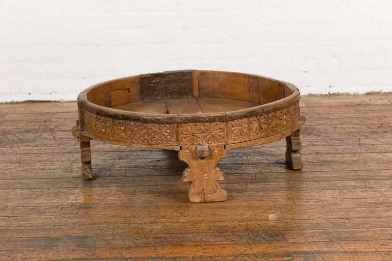 Indian Tribal 1920s Teak Chakki Grinding Table with Geometric Hand ...