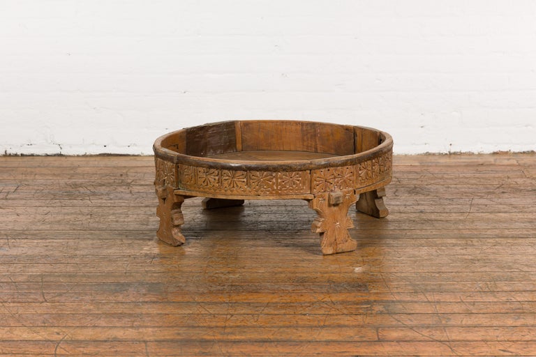 Indian Tribal 1920s Teak Chakki Grinding Table with Geometric Hand ...