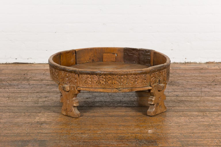 Indian Tribal 1920s Teak Chakki Grinding Table with Geometric Hand ...
