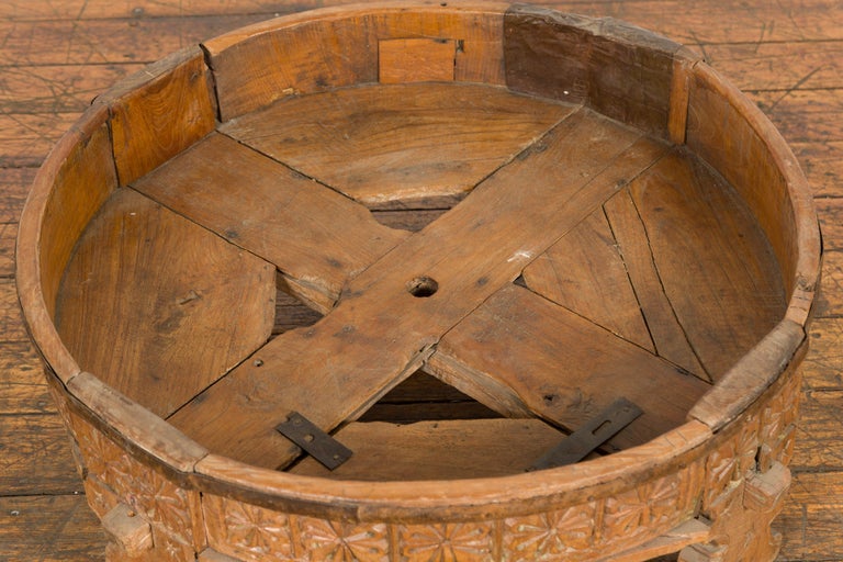 Indian Tribal 1920s Teak Chakki Grinding Table with Geometric Hand ...