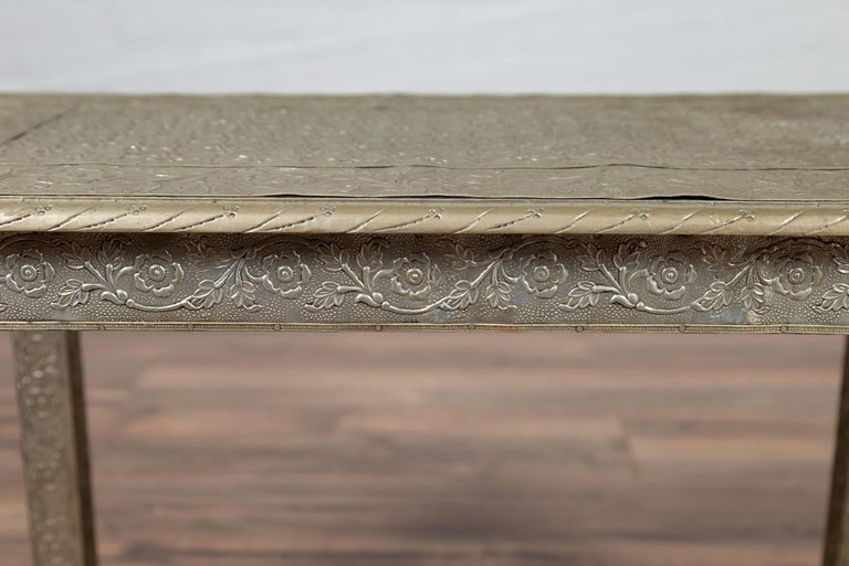 Indian Vintage Hand-Tooled Sheet Metal Coffee Table with Silver Overlay ...