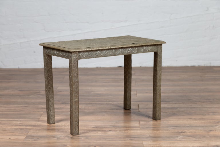 Indian Vintage Hand-Tooled Sheet Metal Coffee Table with Silver Overlay ...