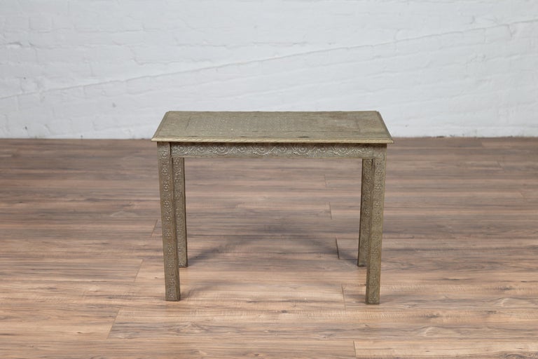 Indian Vintage Hand-Tooled Sheet Metal Coffee Table with Silver Overlay ...