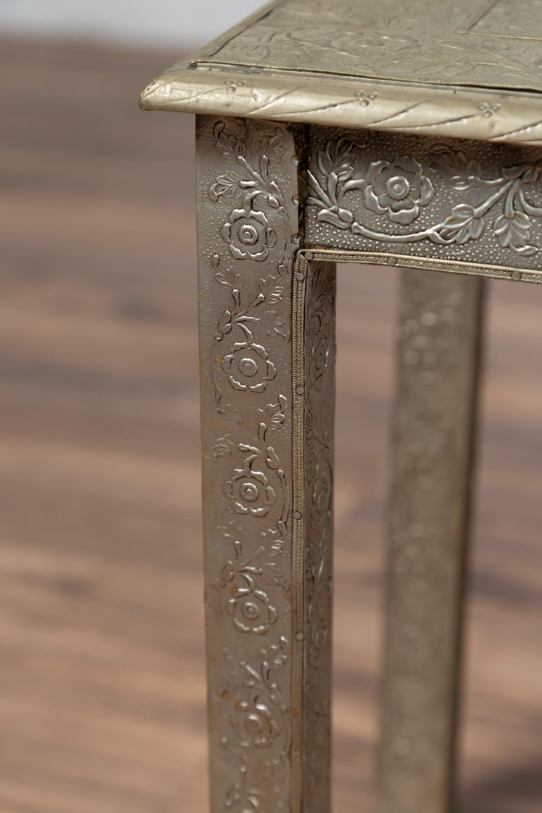 Indian Vintage Hand-Tooled Sheet Metal Coffee Table with Silver Overlay ...