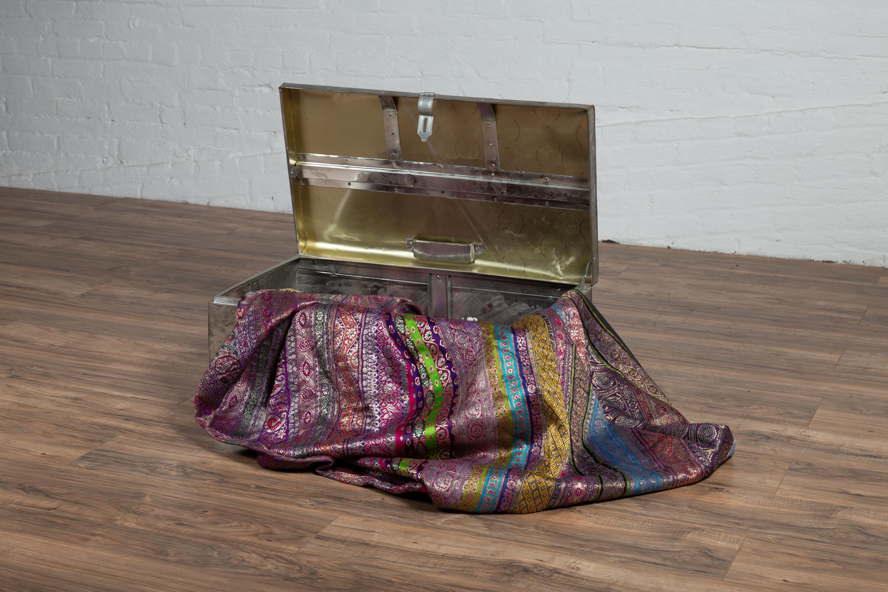 Indian Vintage Metal Tool Box with Distressed Silver Colored Finish and ...