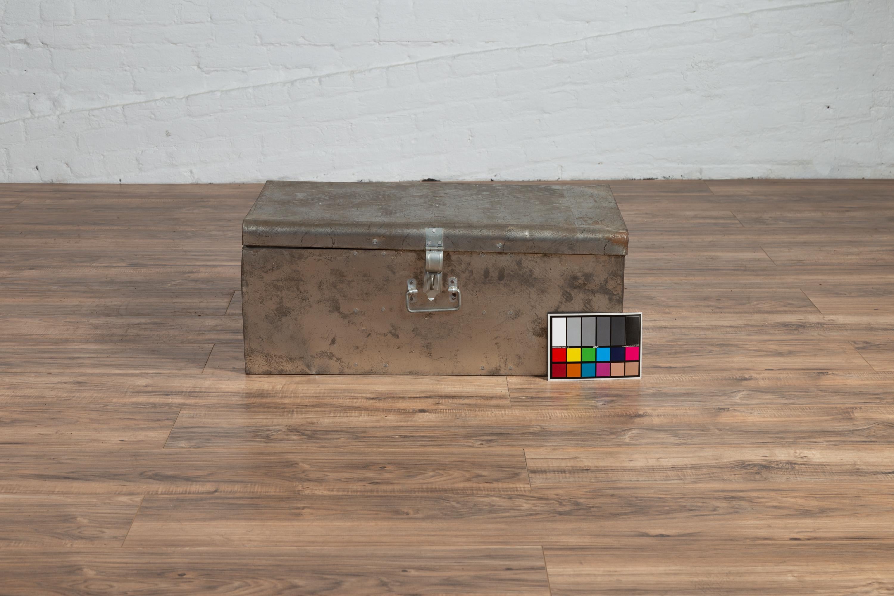Indian Vintage Metal Tool Box with Distressed Silver Colored Finish and ...