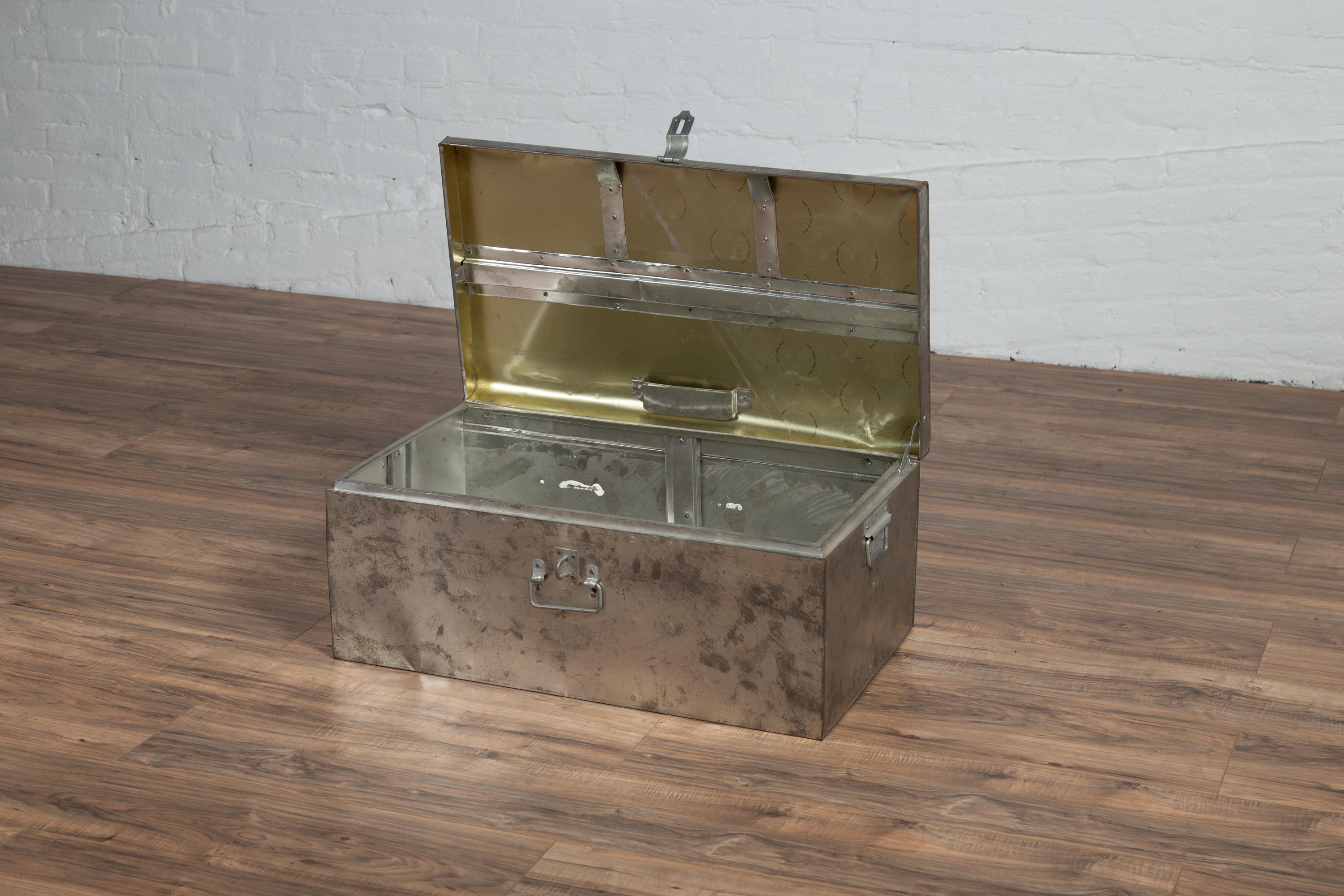 Indian Vintage Metal Tool Box with Distressed Silver Colored Finish and ...