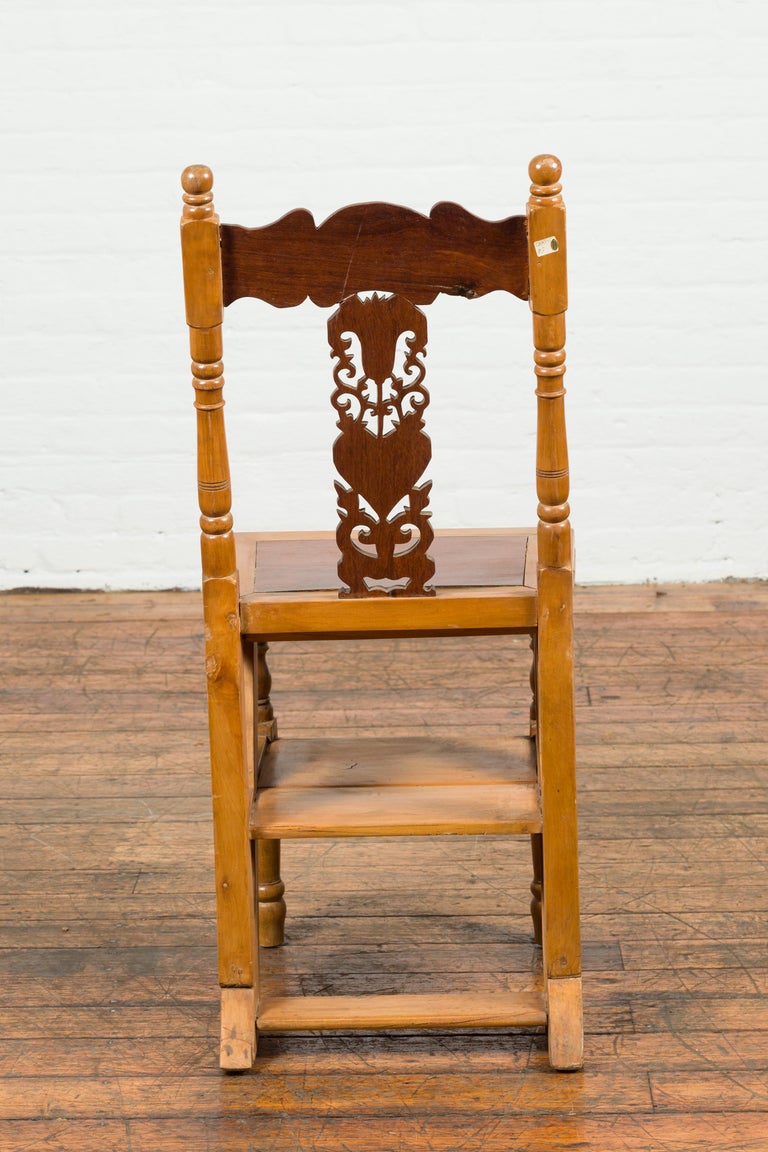 Indian Vintage Metamorphic Step Ladder Carved Chair with Mother of ...