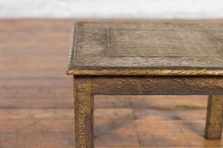 Indian Vintage Square Shaped Side Table with Repoussé Floral Motifs For ...