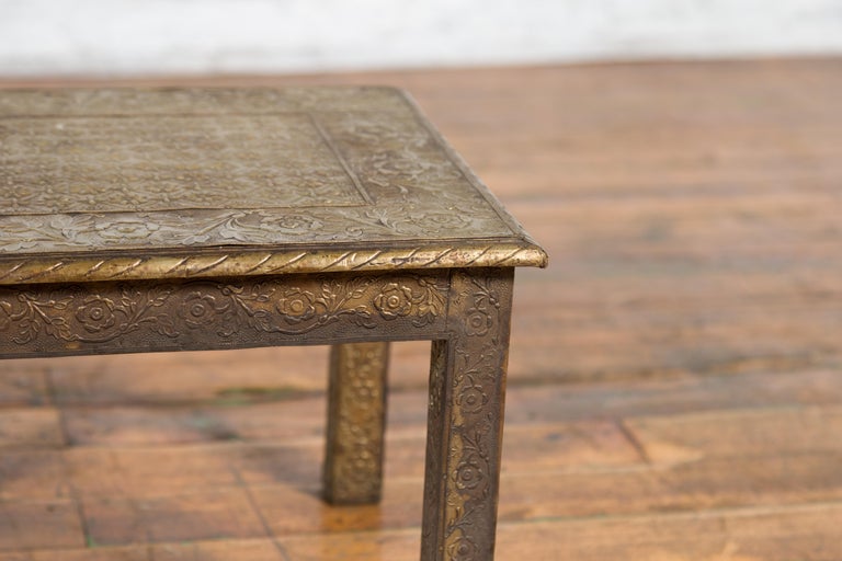 Indian Vintage Square Shaped Side Table with Repoussé Floral Motifs For ...