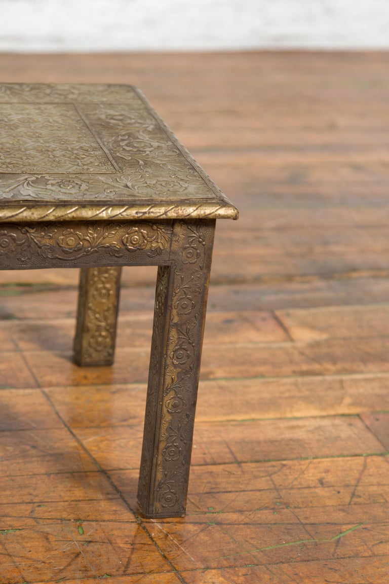 Indian Vintage Square Shaped Side Table with Repoussé Floral Motifs For ...