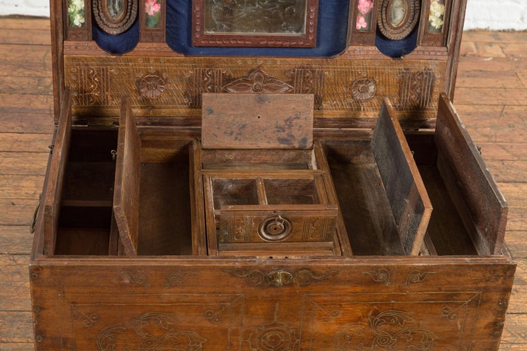 Indian Vintage Wedding Chest with Brass Foliage Décor and Multiple ...