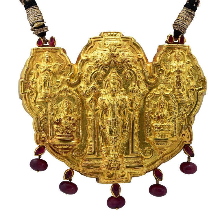 Indian Wedding Hindu Deities 22 Karat Yellow Gold Necklace at 1stDibs