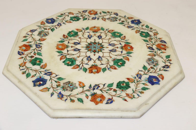 Indian White Marble Table Top Inlaid with a Floral Design in ...