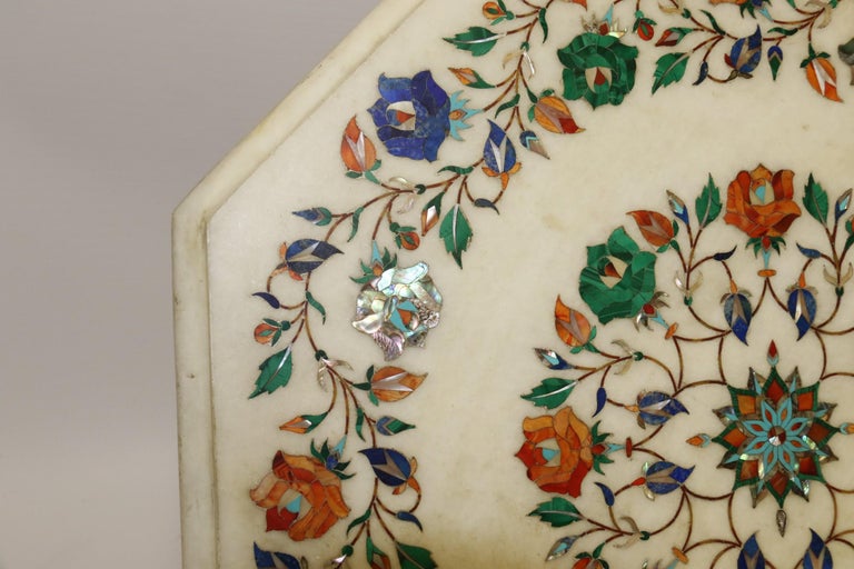 Indian White Marble Table Top Inlaid with a Floral Design in ...