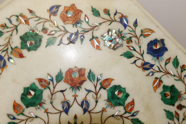Indian White Marble Table Top Inlaid with a Floral Design in ...