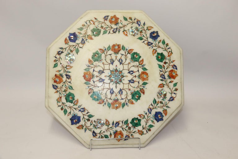 Indian White Marble Table Top Inlaid with a Floral Design in ...