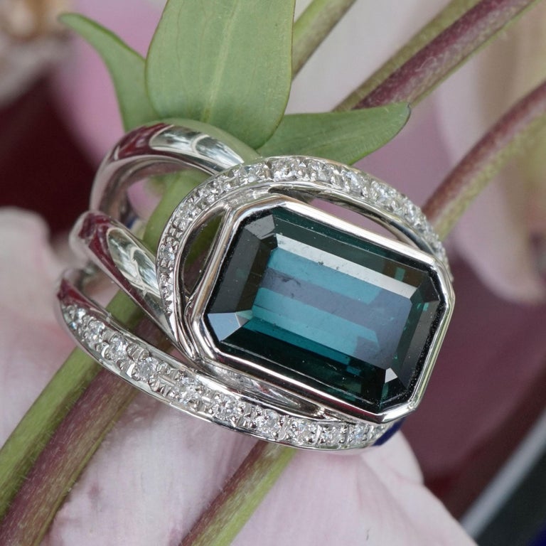 Indicolite Brilliant Ring 4.40 ct 0.26 ct COOL Indigo Blue W/ VS 900 ...