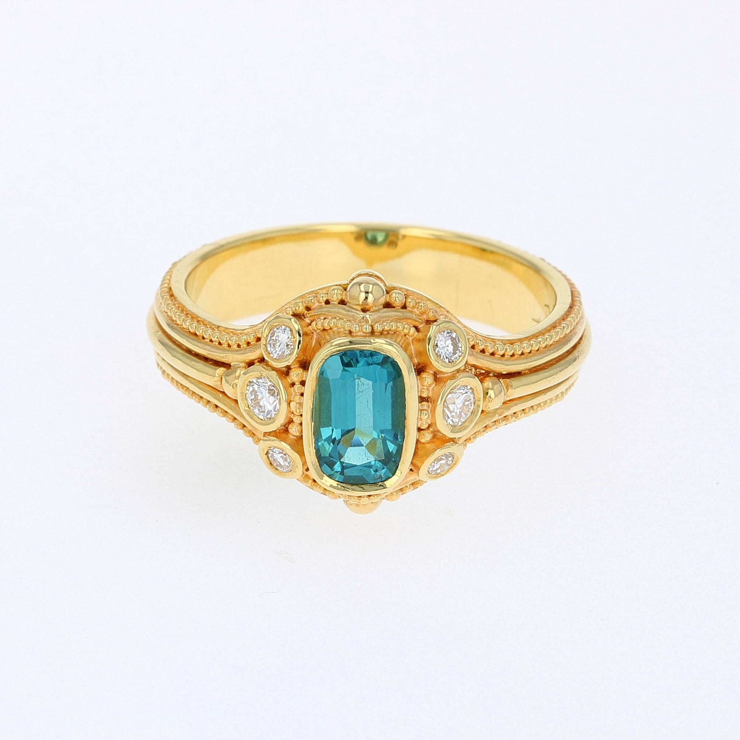 Indicolite Tourmaline, Diamond 18 Karat Gold Cocktail Ring with Fine ...