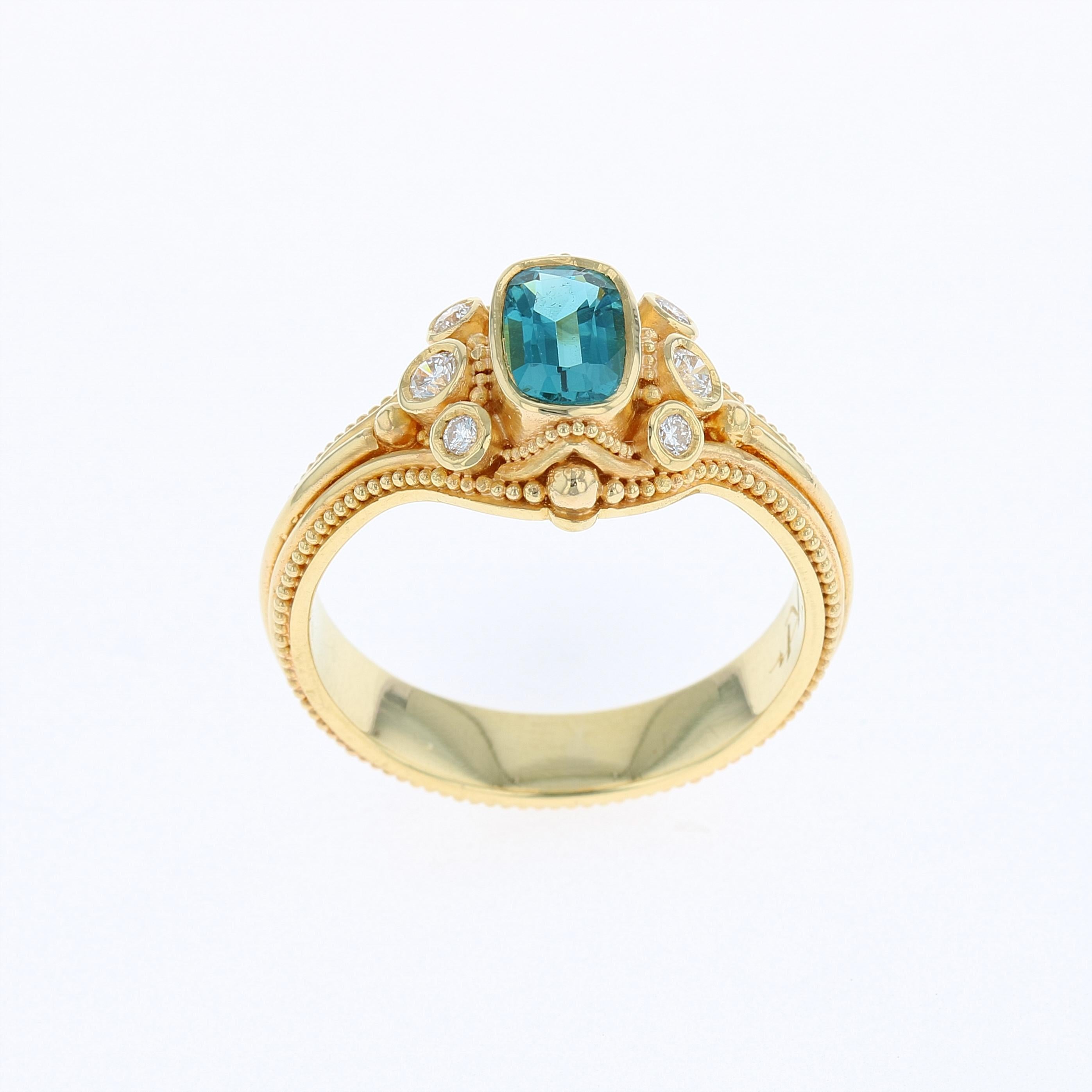 Indicolite Tourmaline, Diamond 18 Karat Gold Cocktail Ring with Fine ...