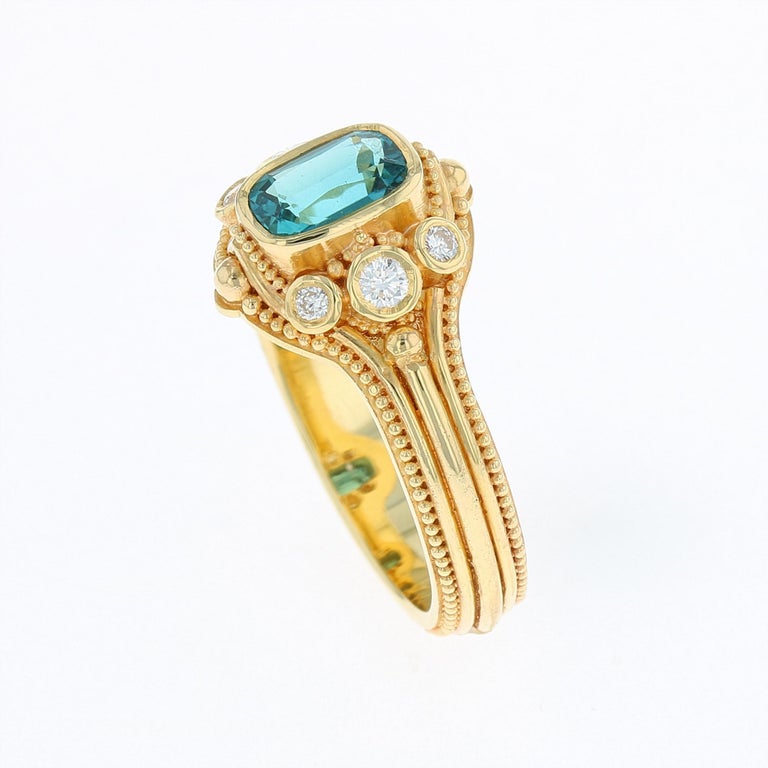 Indicolite Tourmaline, Diamond 18 Karat Gold Cocktail Ring with Fine ...