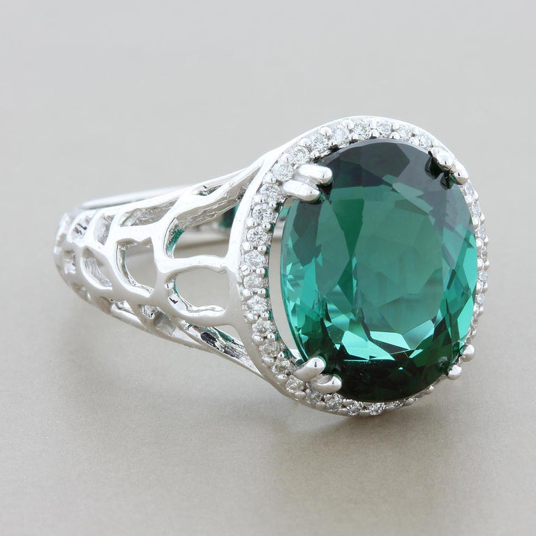 Indicolite Tourmaline Diamond Gold Ring at 1stDibs