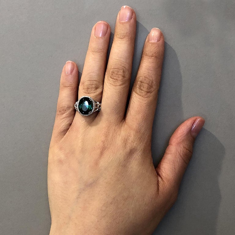 Indicolite Tourmaline Diamond Gold Ring at 1stDibs