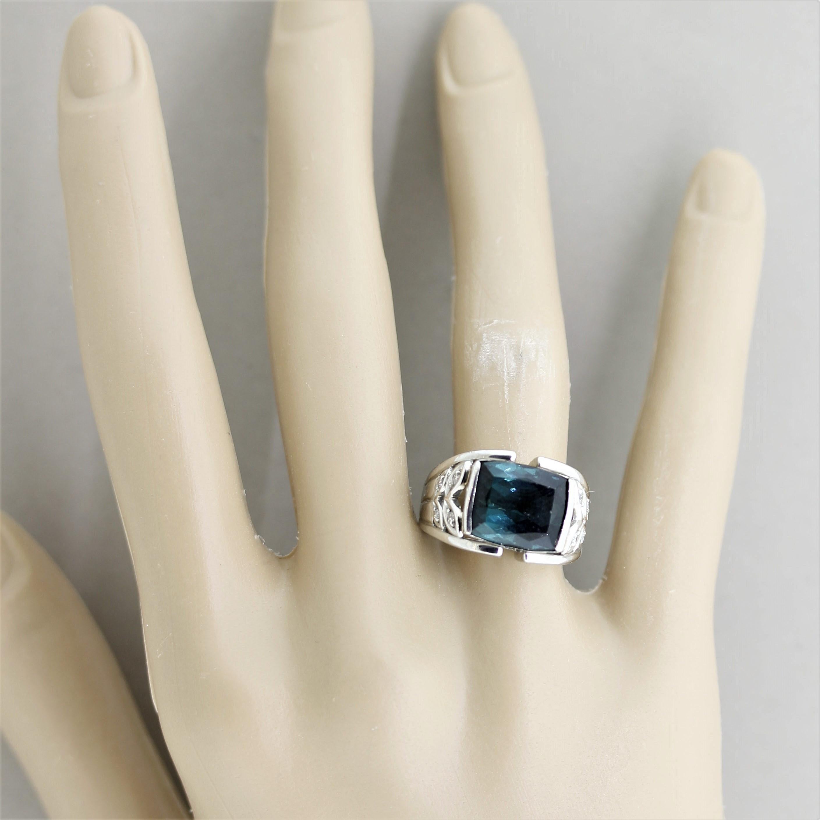 Indicolite Tourmaline Diamond Platinum Ring For Sale at 1stDibs