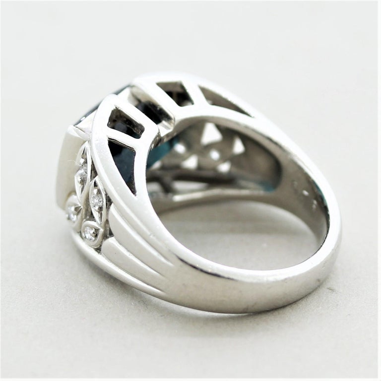 Indicolite Tourmaline Diamond Platinum Ring For Sale at 1stDibs