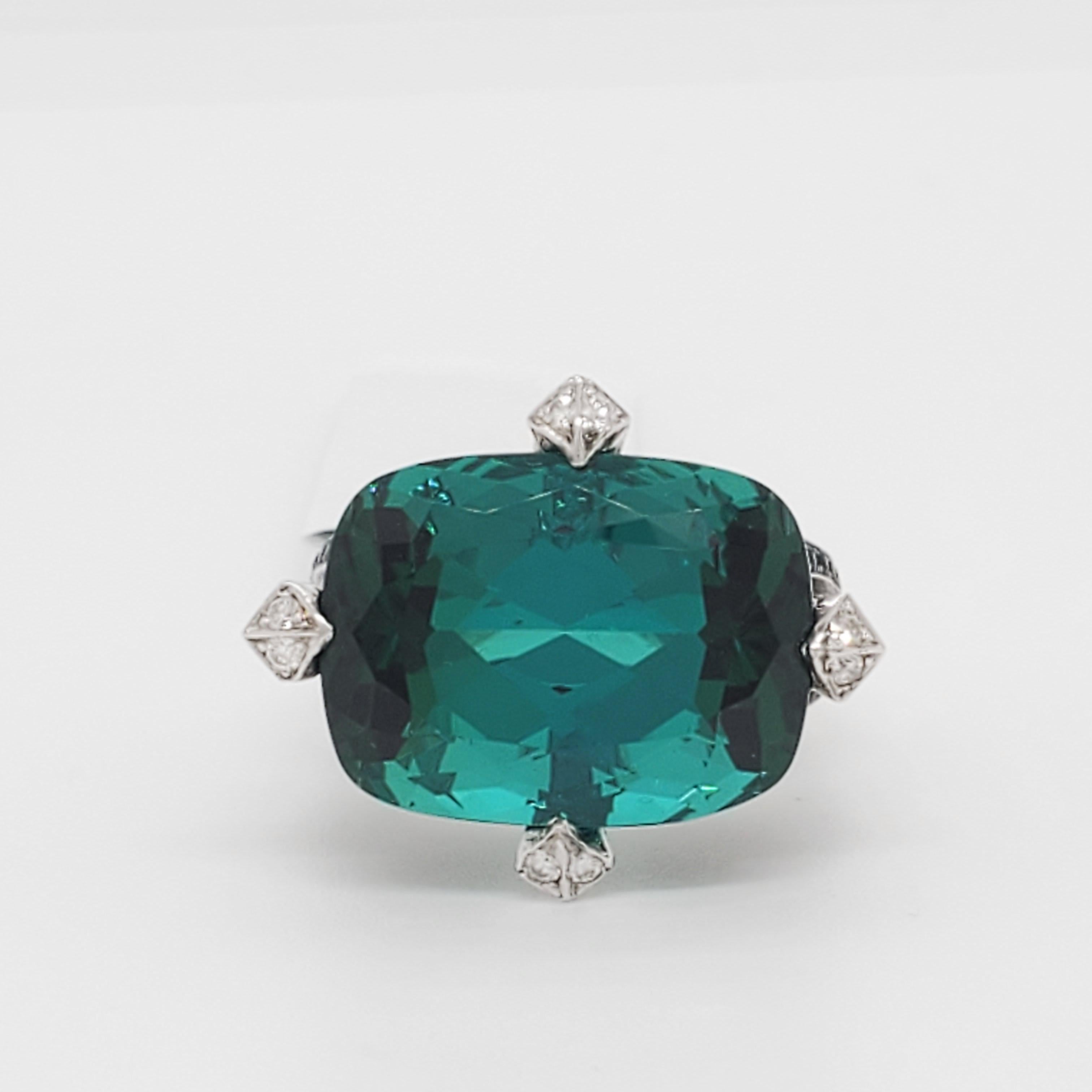 Indicolite Tourmaline, White, and Black Diamond Cocktail Ring in 18k at ...