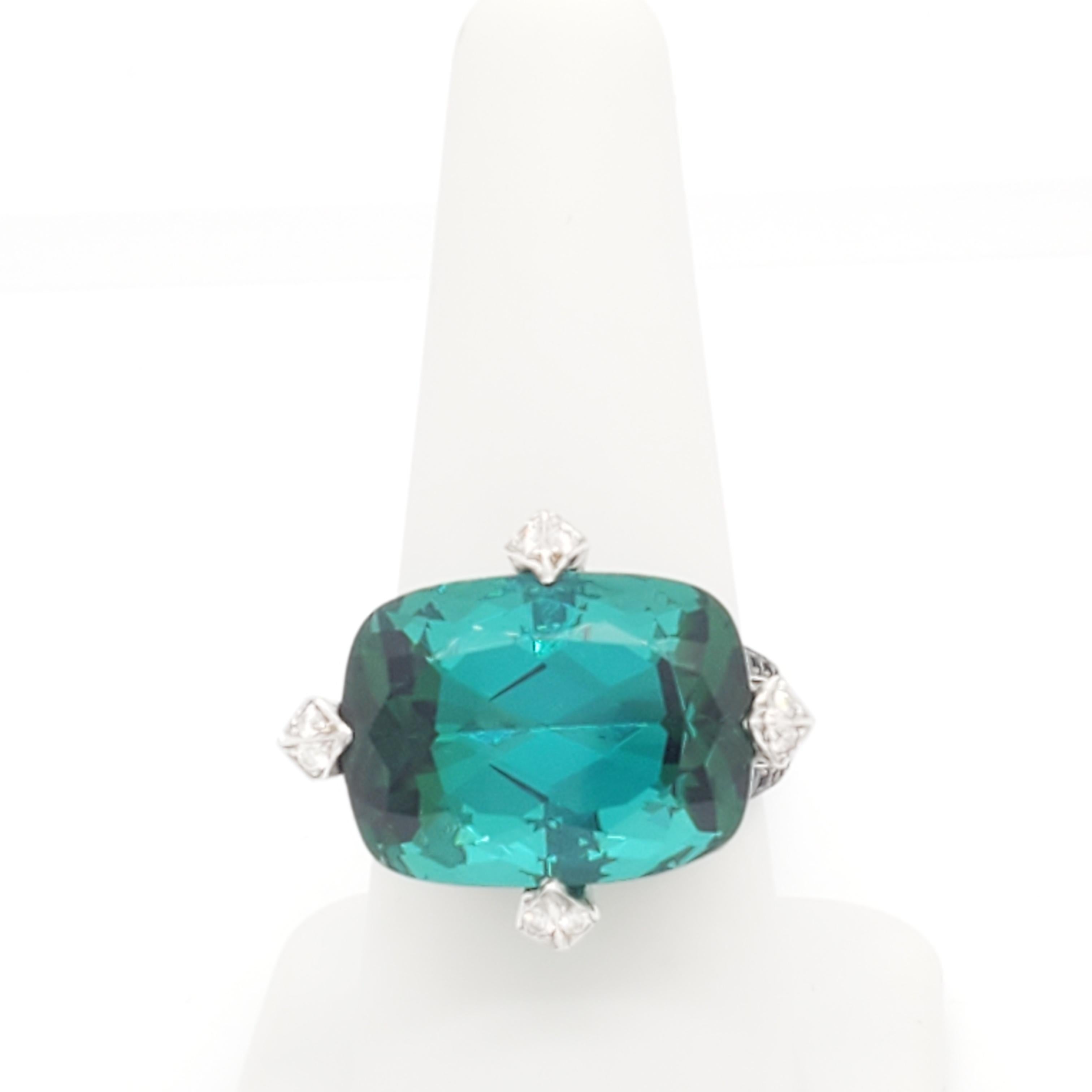 Indicolite Tourmaline, White, and Black Diamond Cocktail Ring in 18k at ...
