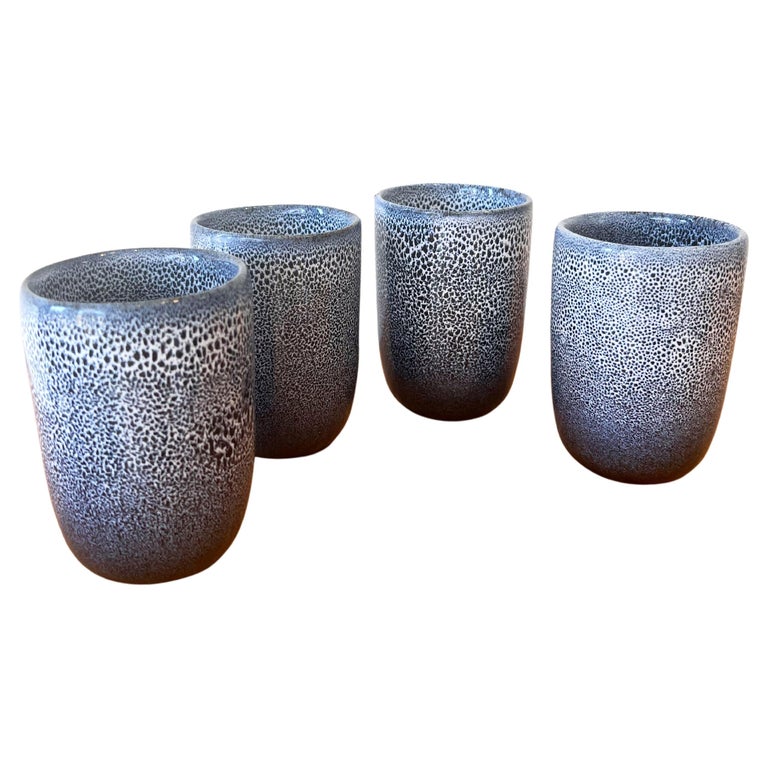 Indigo and White Ceramic Handmade Organic Modern Cups, Set of 4 For ...