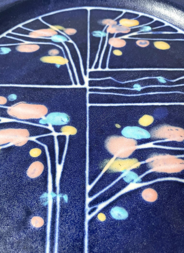 Indigo Blue, Pastel Organic Modern Ceramic Art Wall Plate, Denmark For ...