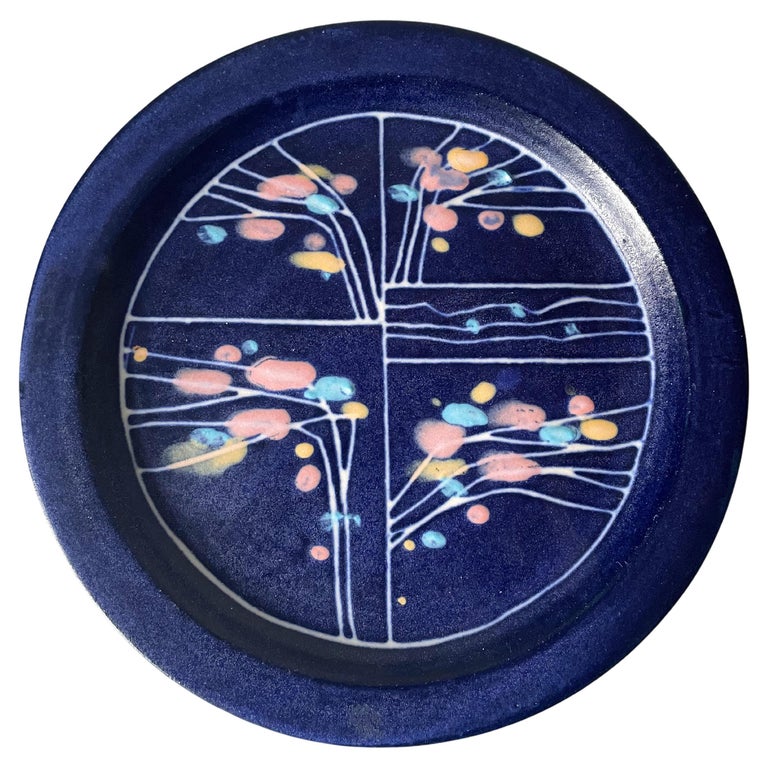 Indigo Blue, Pastel Organic Modern Ceramic Art Wall Plate, Denmark For ...