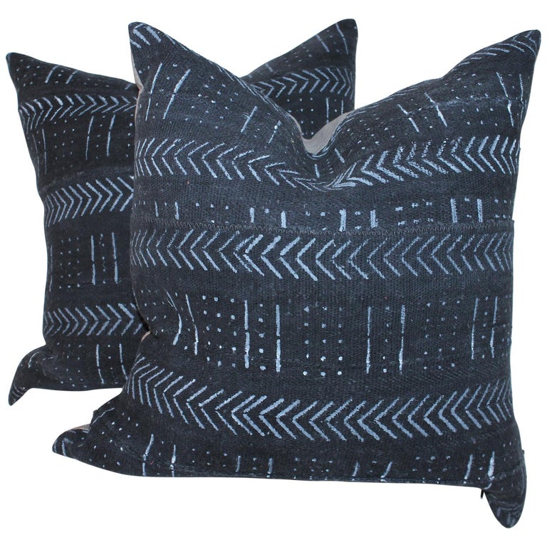 Indigo Rag Rug Pillows, Pair at 1stDibs