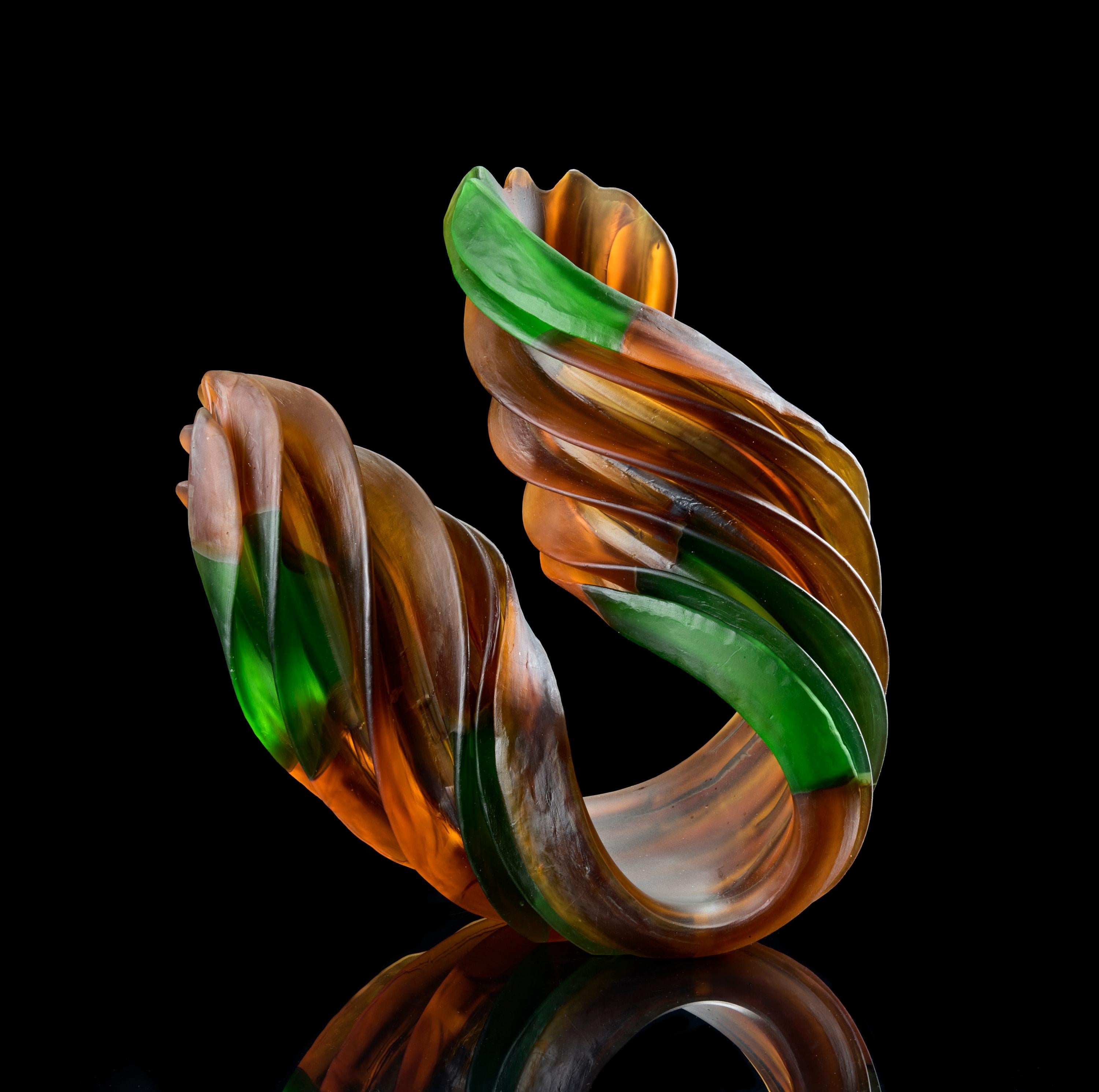 Individual Twist Autumn, a green and amber glass sculpture by Nina ...