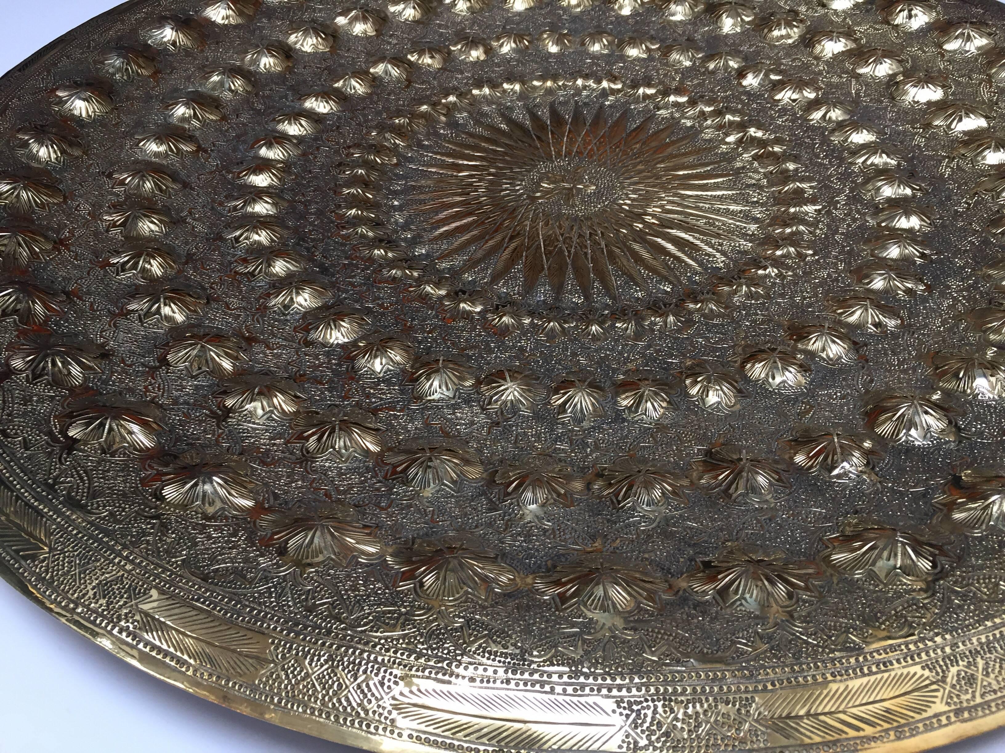 Indo Persian Mughal Brass Metal Tray For Sale at 1stDibs