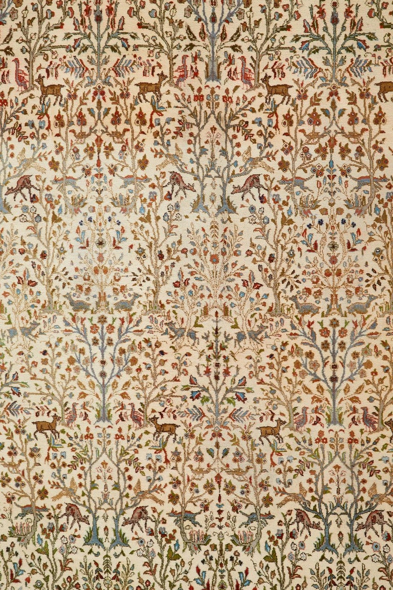 Indo Persian Tabriz Hand Knotted Wool Hunt Rug For Sale at 1stDibs