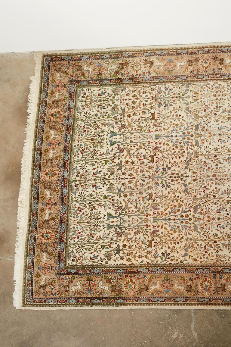 Indo Persian Tabriz Hand Knotted Wool Hunt Rug For Sale at 1stDibs