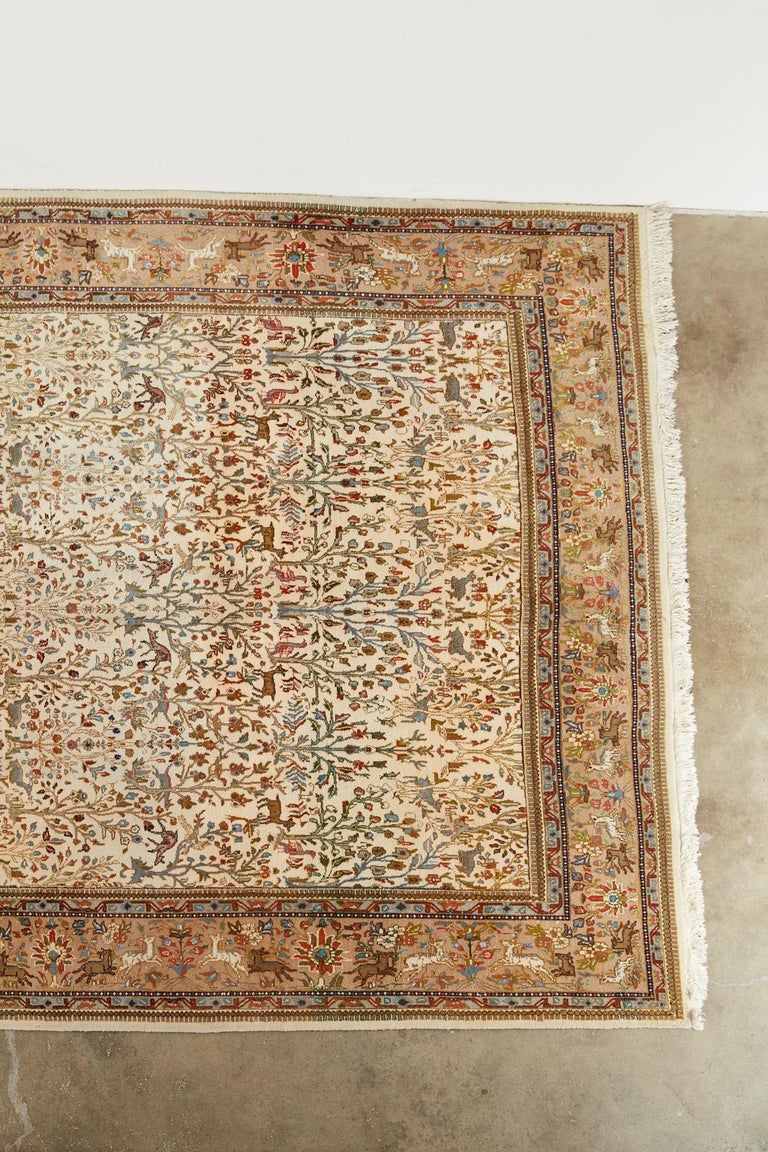 Indo Persian Tabriz Hand Knotted Wool Hunt Rug For Sale at 1stDibs