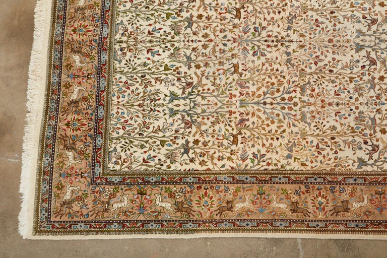 Indo Persian Tabriz Hand Knotted Wool Hunt Rug For Sale at 1stDibs