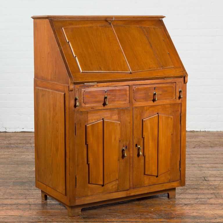 Indonesian 19th Century Handmade Slant-Front Desk with Raised Panels ...