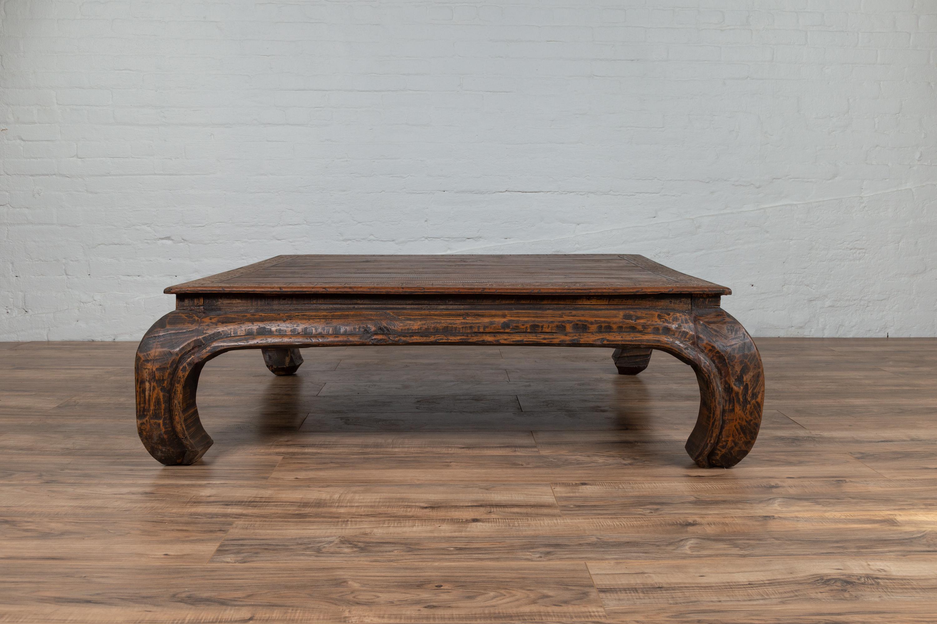 Indonesian Antique Coffee Table with Bulging Chow Legs and Distressed ...