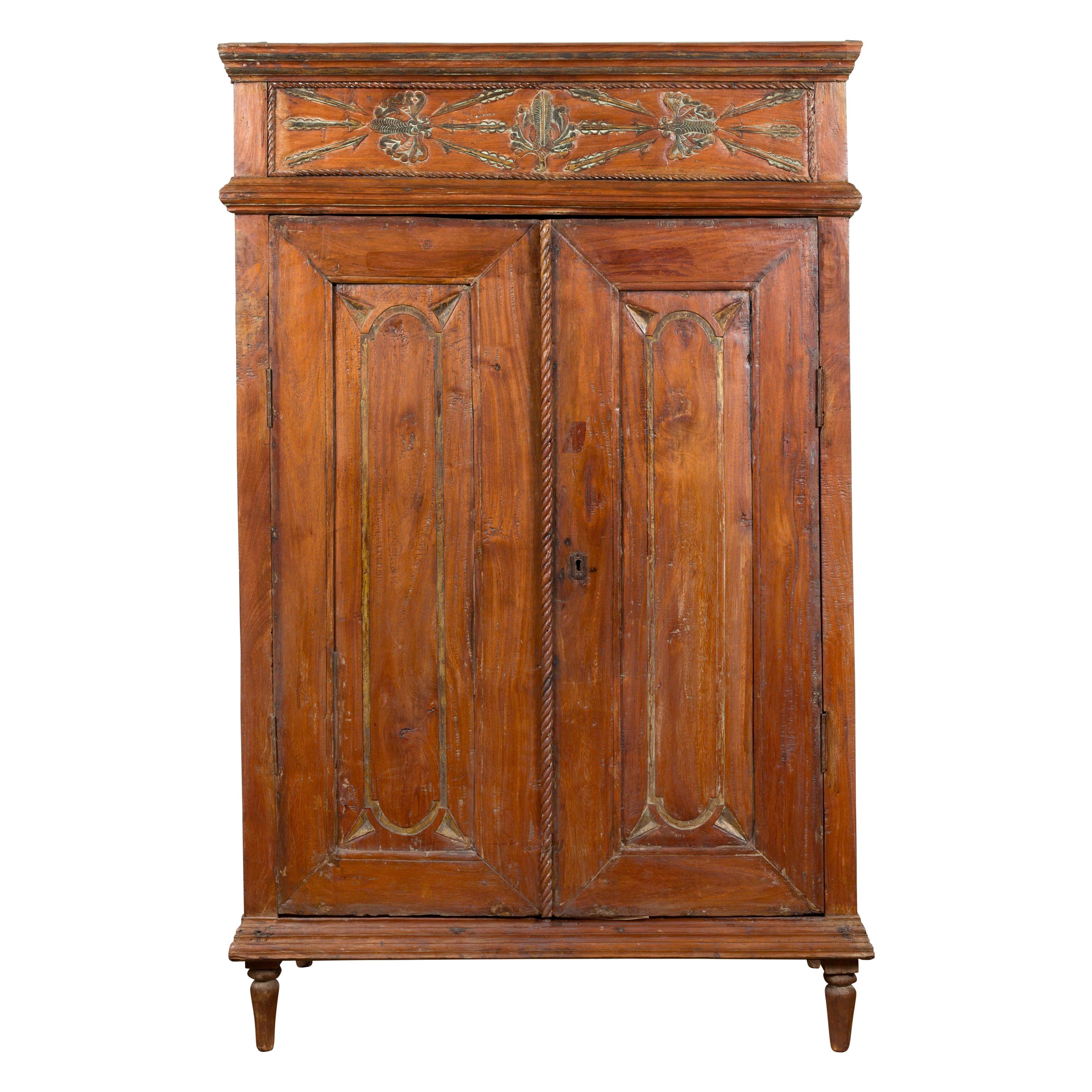 Indonesian Antique Wooden Dresser with Doors and Hand-Painted Carved ...