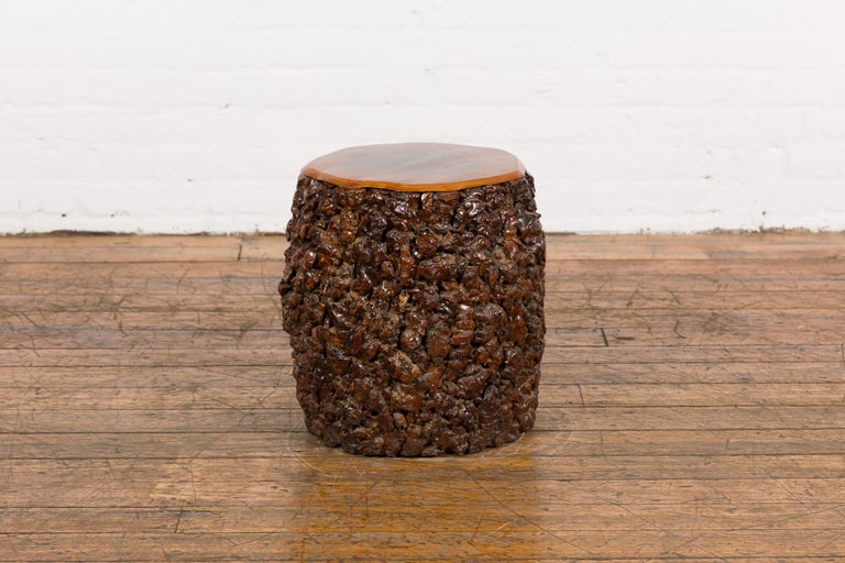 Indonesian Natural Edge Root Drinks Table with Smooth Top and Bark Body ...