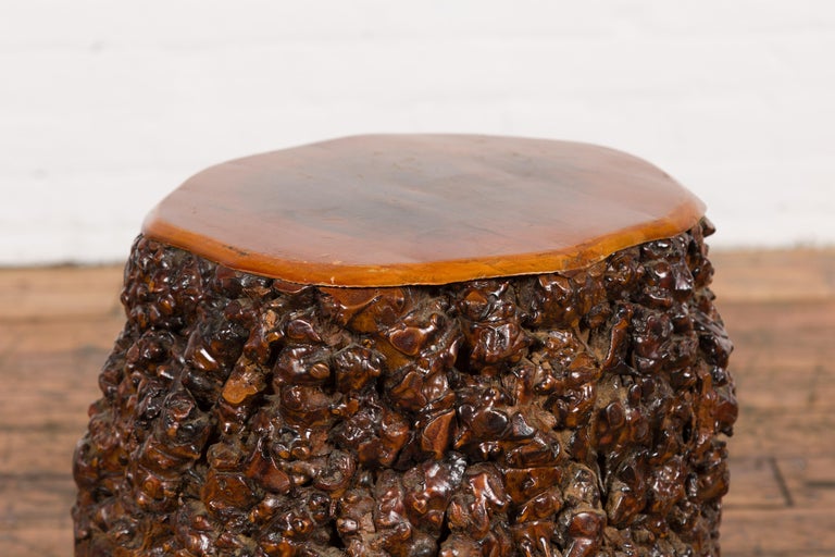 Indonesian Natural Edge Root Drinks Table with Smooth Top and Bark Body ...